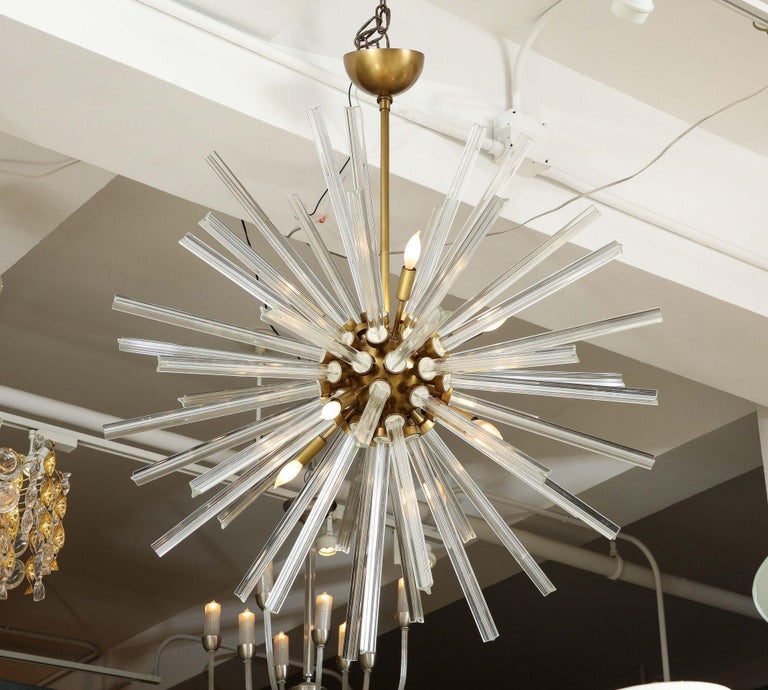 Large Brass and Crystal Sputnik Chandelier For Sale at 1stDibs