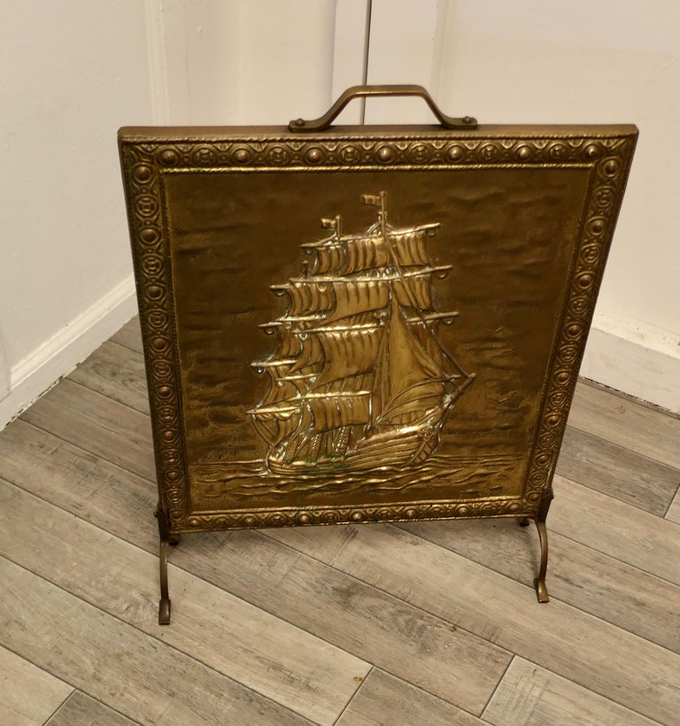 Large Brass Fire Screen with the Cutty Sark For Sale at 1stDibs