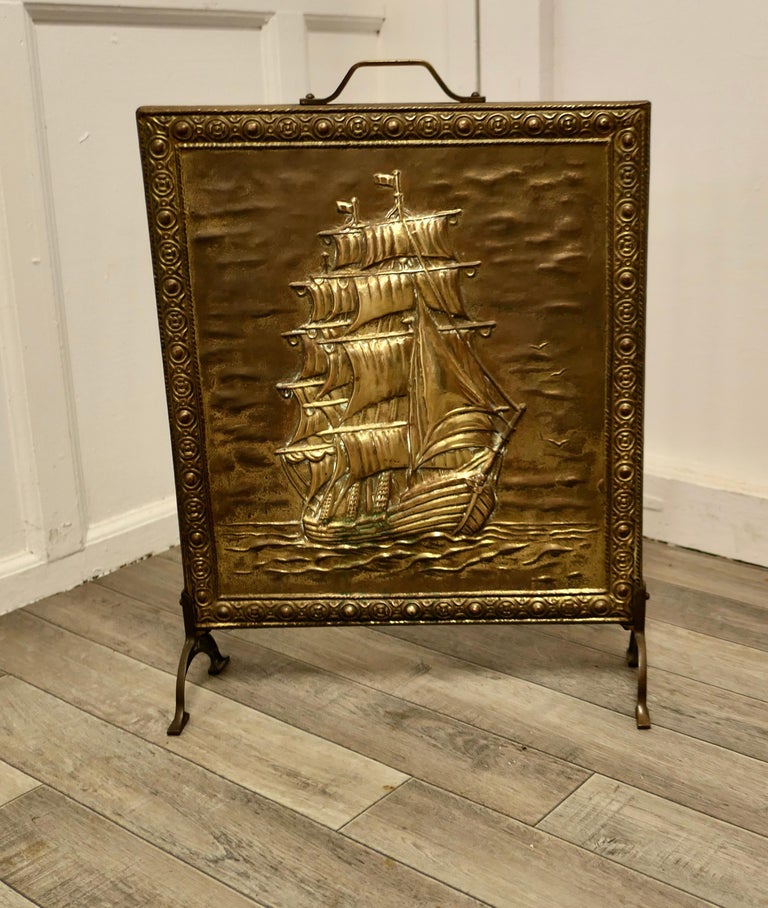Large Brass Fire Screen with the Cutty Sark For Sale at 1stDibs