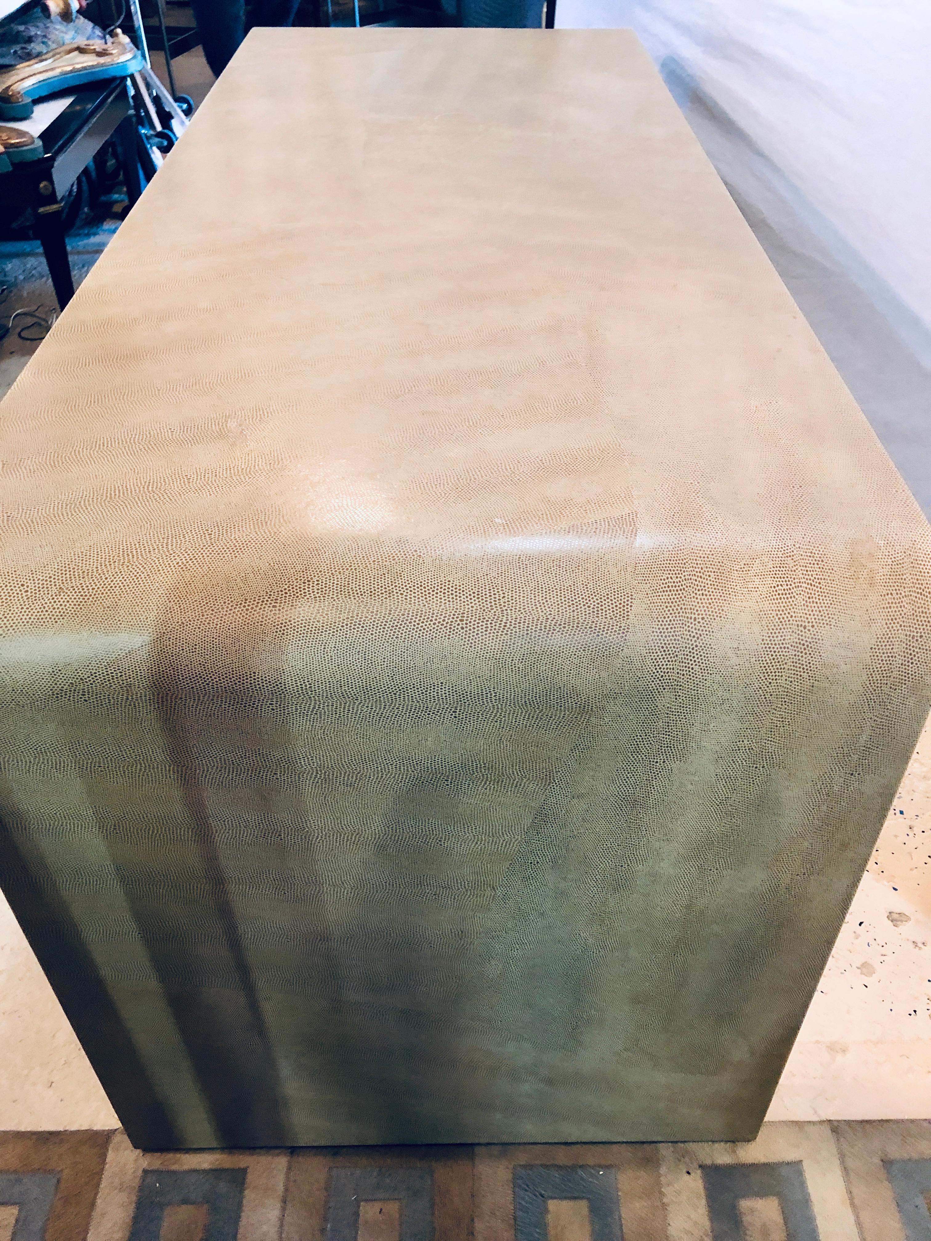 Large Carl Springer Signed Waterfall Art Deco Tan Lizard Wrapped Desk ...