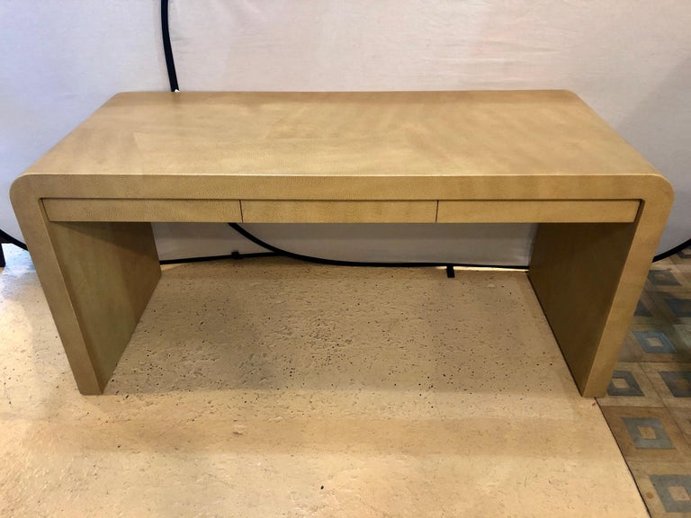 Large Carl Springer Signed Waterfall Art Deco Tan Lizard Wrapped Desk ...