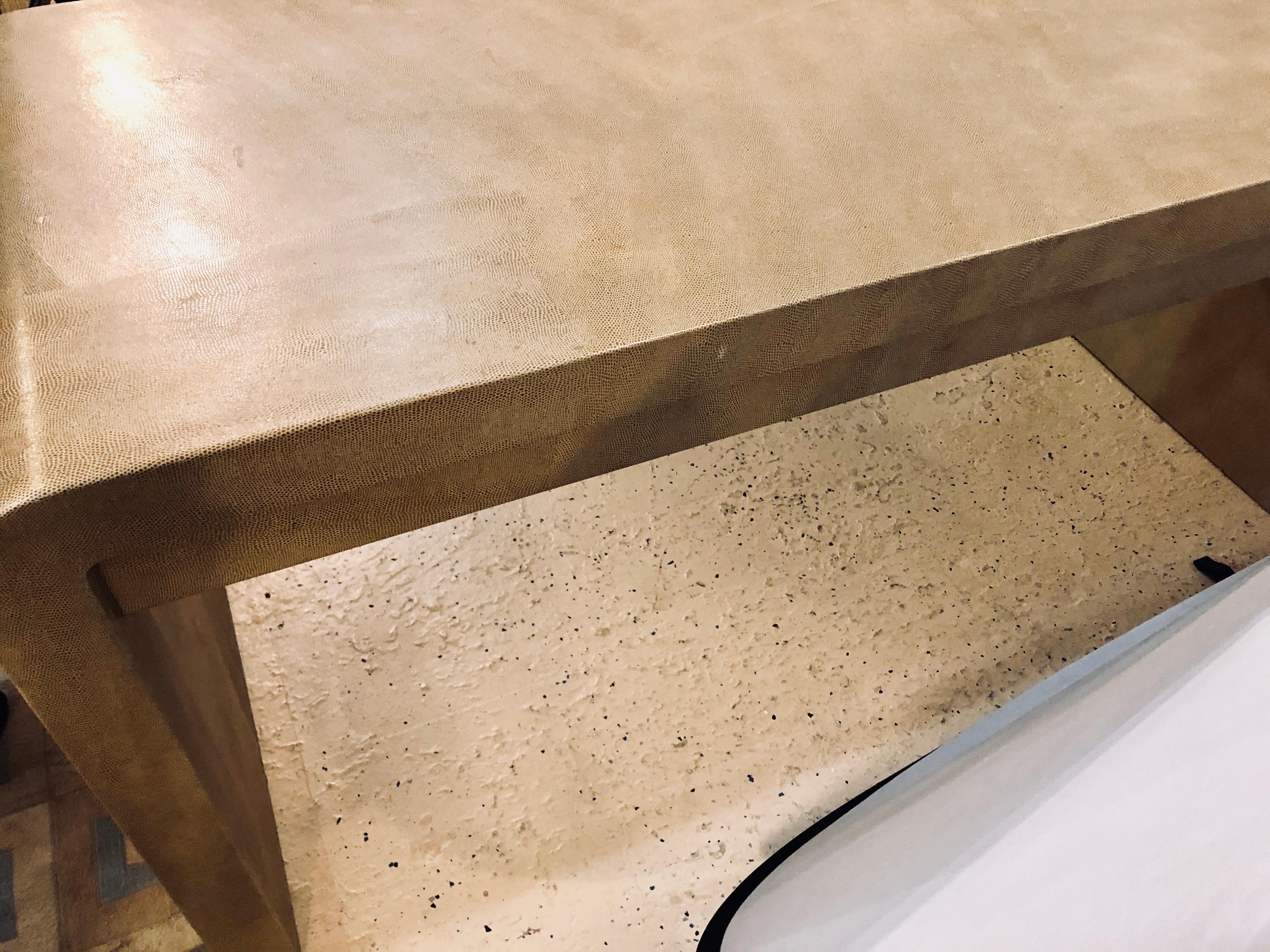 Large Carl Springer Signed Waterfall Art Deco Tan Lizard Wrapped Desk ...