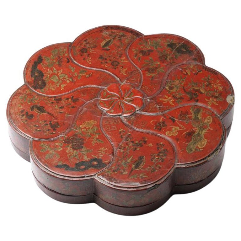 Large Chinese Wooden Lacquered Box Decorated with Birds and Vegetal ...