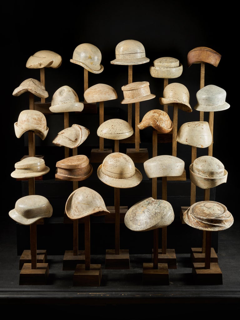 Large Collection of 25 Wooden Hat Forming Shape Models on Custom Made ...