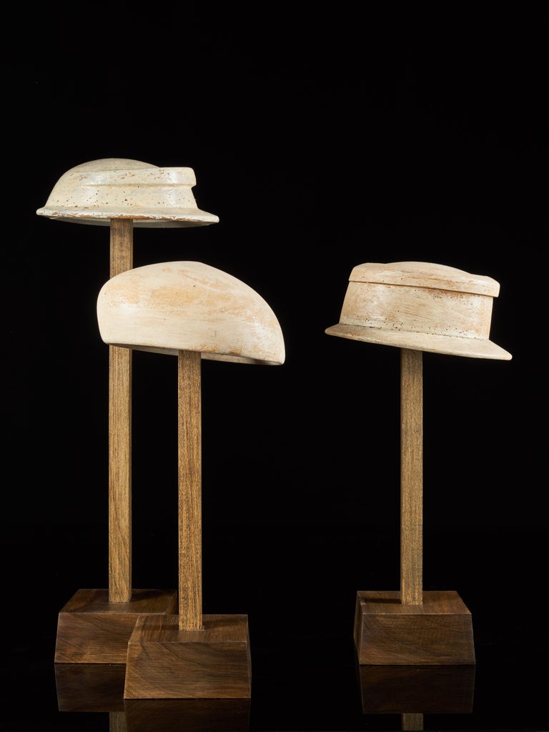 Large Collection of 25 Wooden Hat Forming Shape Models on Custom Made ...