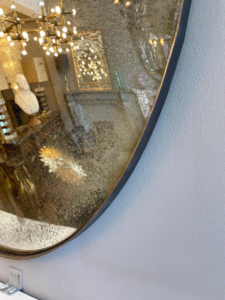 Large Convex Oval Silver Distressed Mirror at 1stDibs