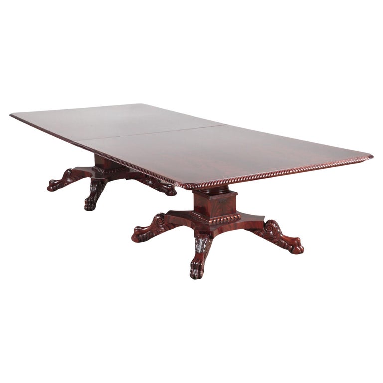 Large Crotch Mahogany Double Pedestal Console/Dining Room Table, C 1950 ...