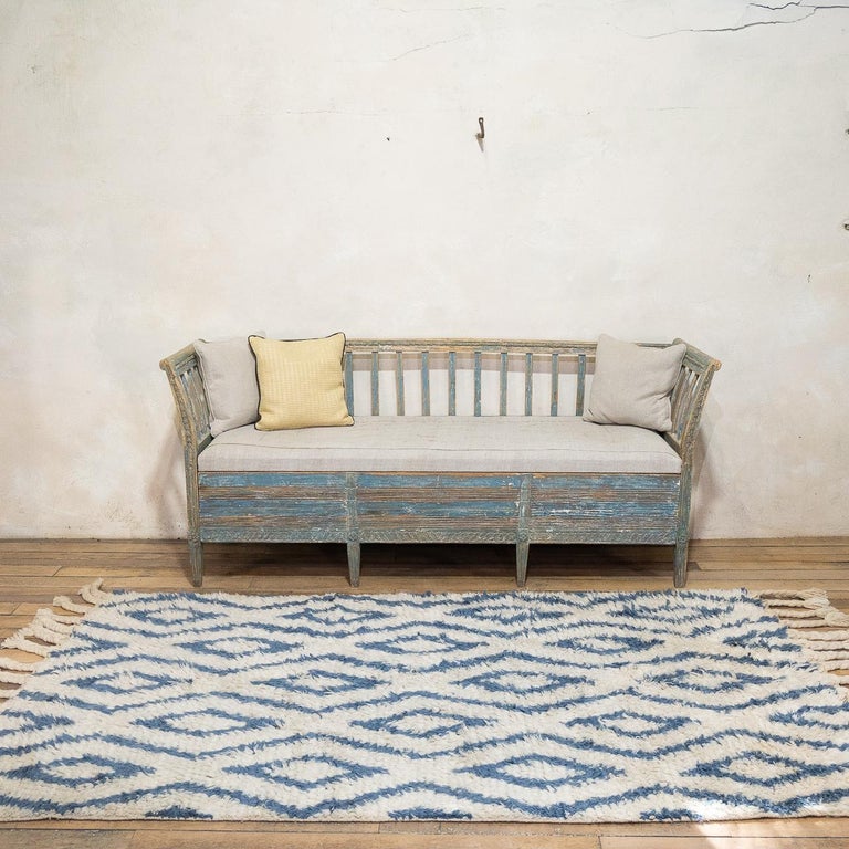 Large Decorative Mid-20th Century Blue and White Moroccan Berber Rug ...