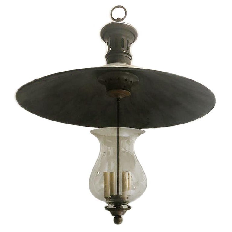 Large English Hammered Metal and Glass Fixture For Sale at 1stDibs