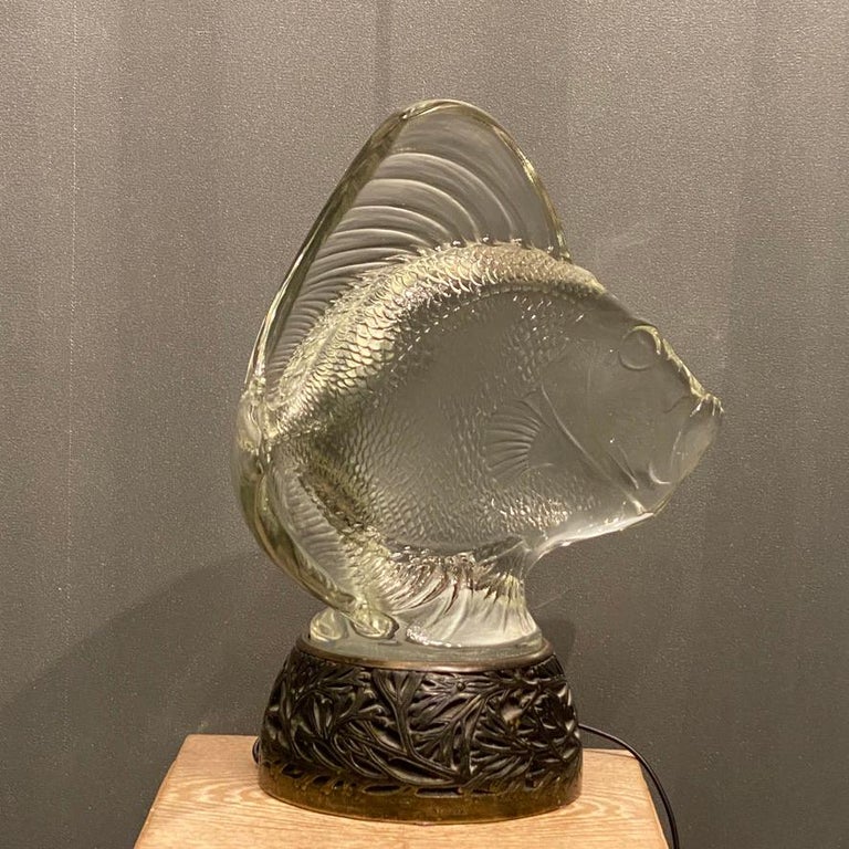 Large Fish Glass Sculpture and Its Bronze Socle by René Lalique For ...