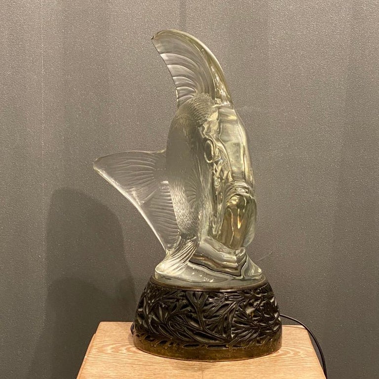 Large Fish Glass Sculpture and Its Bronze Socle by René Lalique For ...