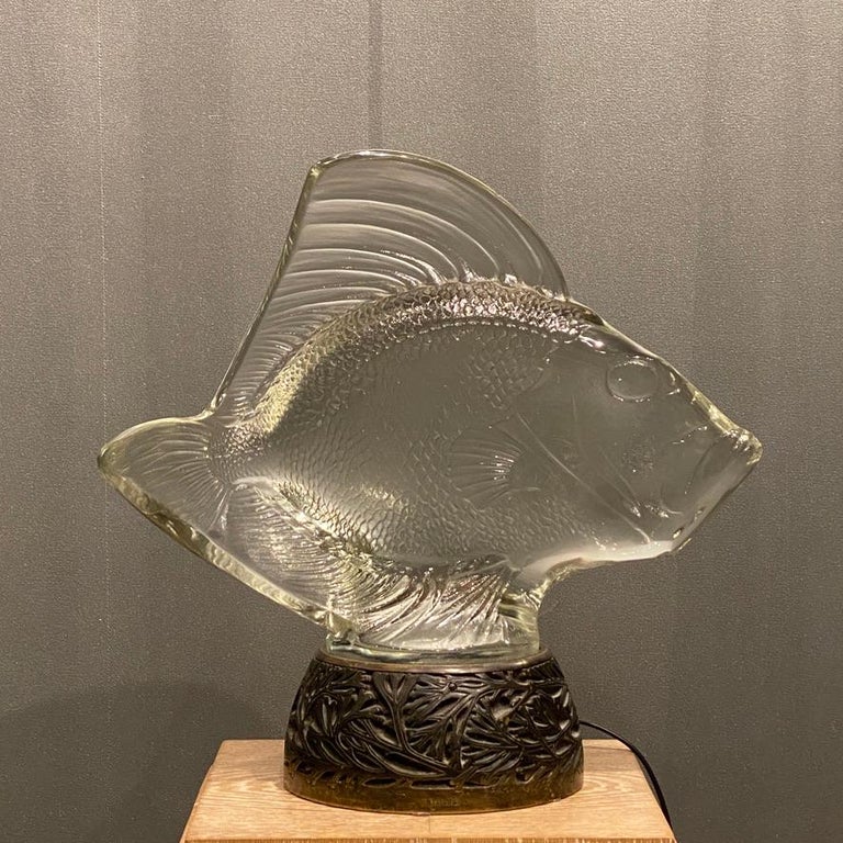 Large Fish Glass Sculpture and Its Bronze Socle by René Lalique For ...