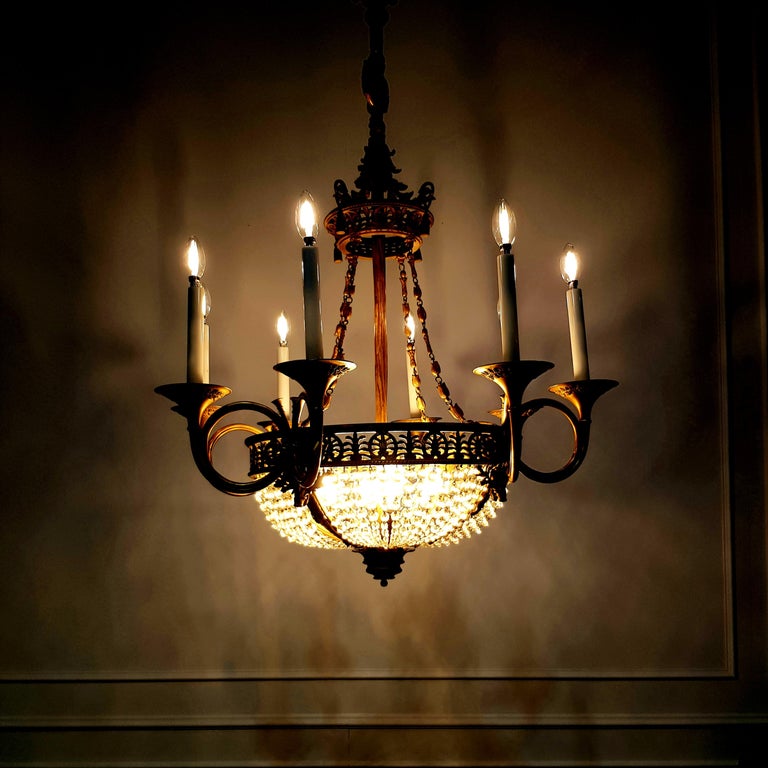 Large French Directoire Period Bronze and Crystal Twelve Light ...