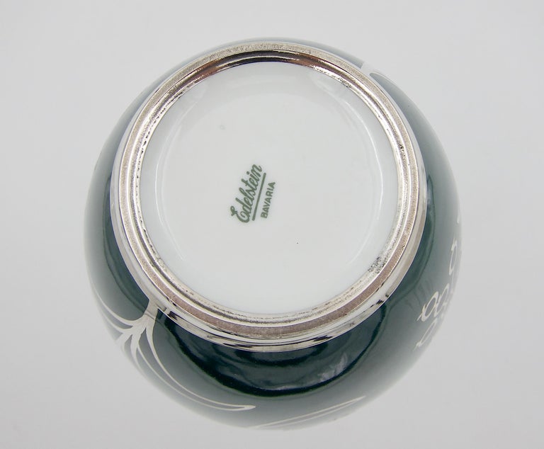 Large Green Porcelain Vase with Pure Silver Overlay by Friedrich Wilhem ...