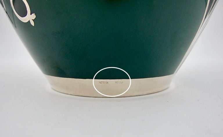 Large Green Porcelain Vase with Pure Silver Overlay by Friedrich Wilhem ...