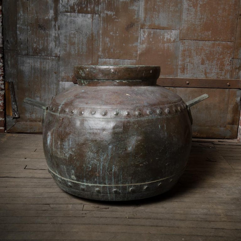 Large, Hand Hammered, Round Shaped Brass Urn, 19th C For Sale at 1stDibs