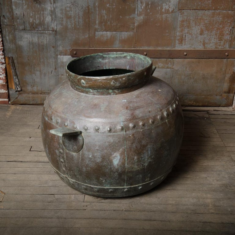 Large, Hand Hammered, Round Shaped Brass Urn, 19th C For Sale at 1stDibs