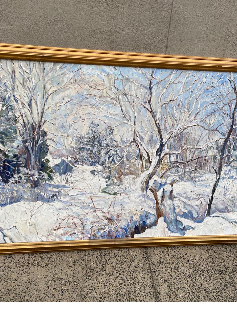 Large Impressionist Painting of a Winter Scene Northeast USA, Hopewell ...