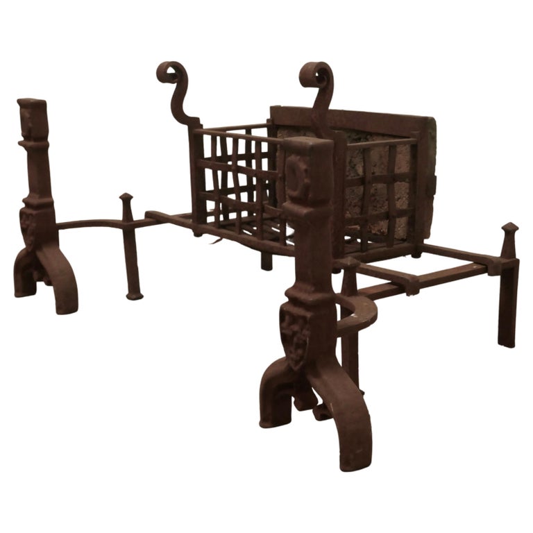 Large Inglenook Fire Grate Set on Andirons at 1stDibs