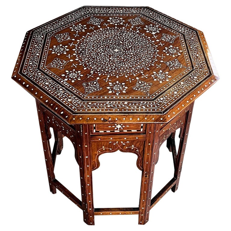 Large and Intricately Inlaid Anglo Indian Octagonal Side/Travelling ...