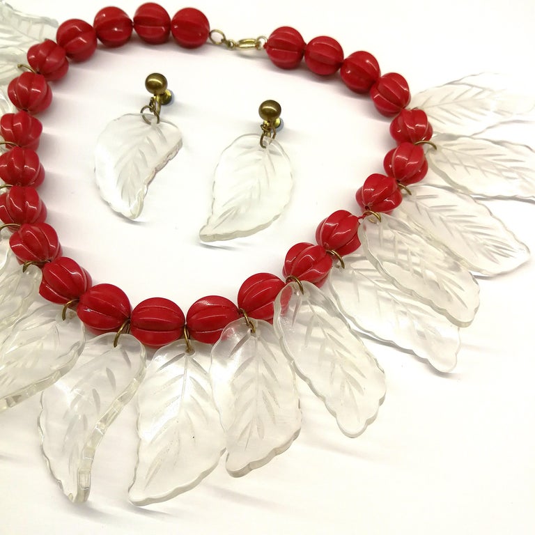 A large lucite 'leaf' necklace and earrings, USA, late 1940s For Sale ...