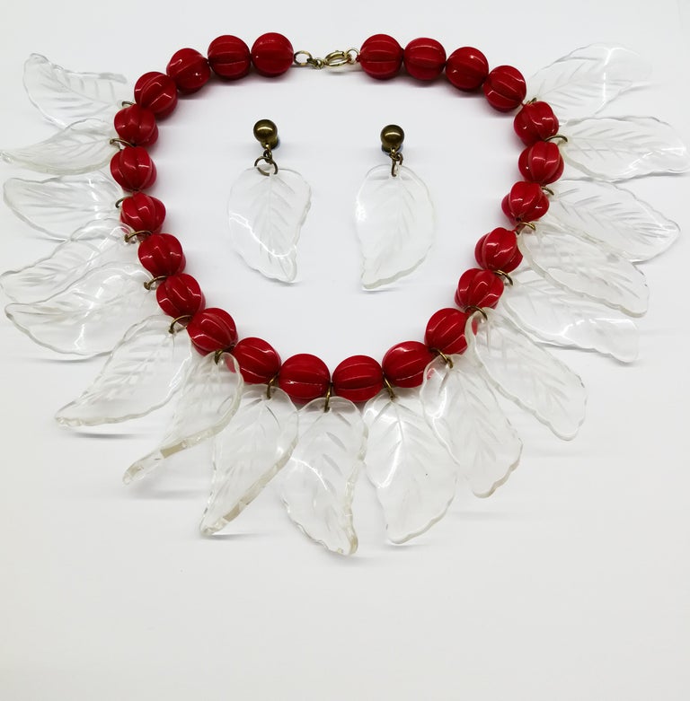 A large lucite 'leaf' necklace and earrings, USA, late 1940s For Sale ...