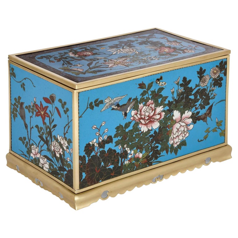 Large Meiji Period Brass and Cloisonné Enamel Casket For Sale at 1stDibs