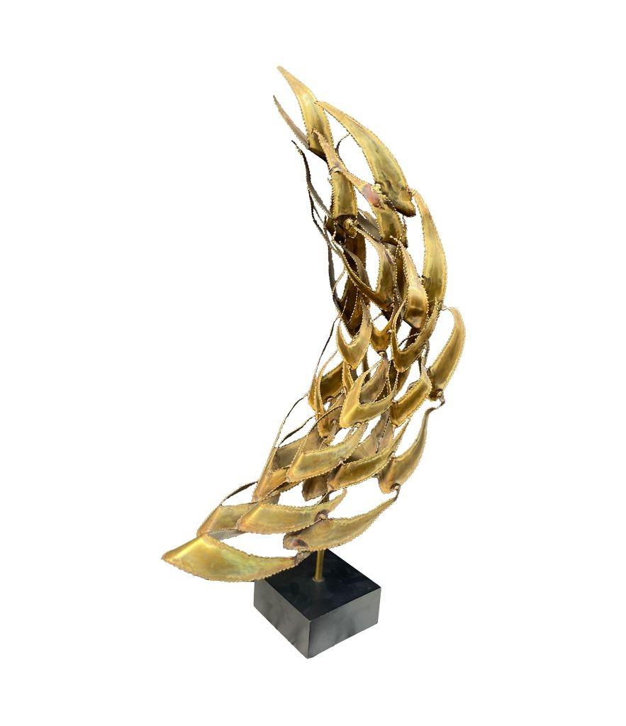 Large Midcentury Brass, Abstract Sculpture in the Style of Curtis Jere ...