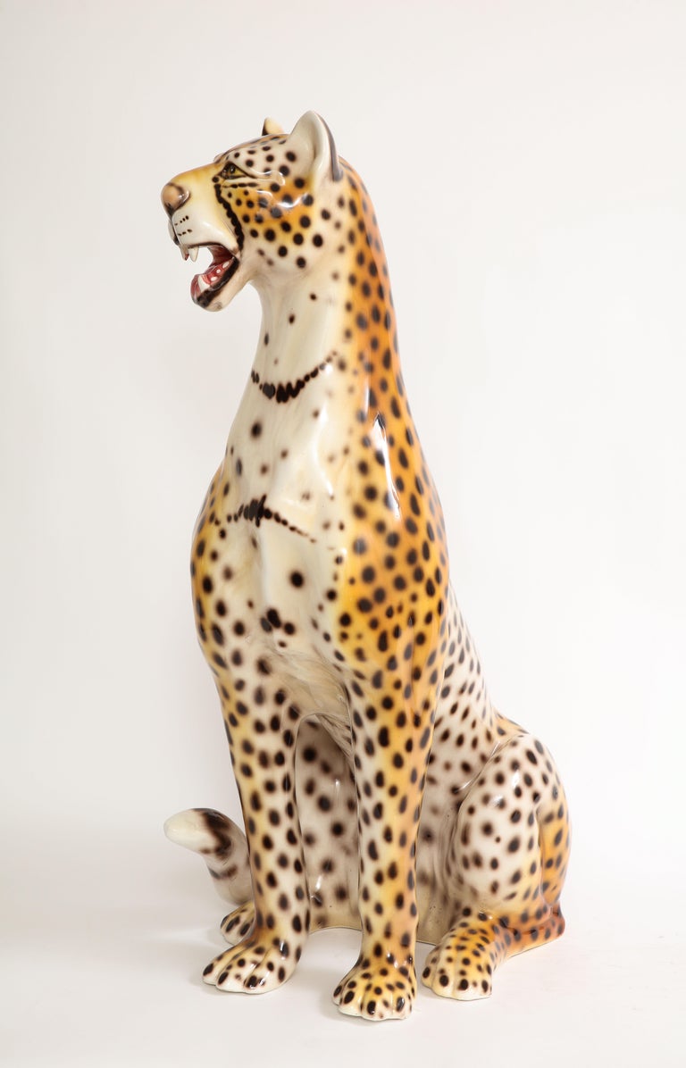 Large Mid-Century Modern Italian Ceramic Sculpture of a Seated Jaguar ...