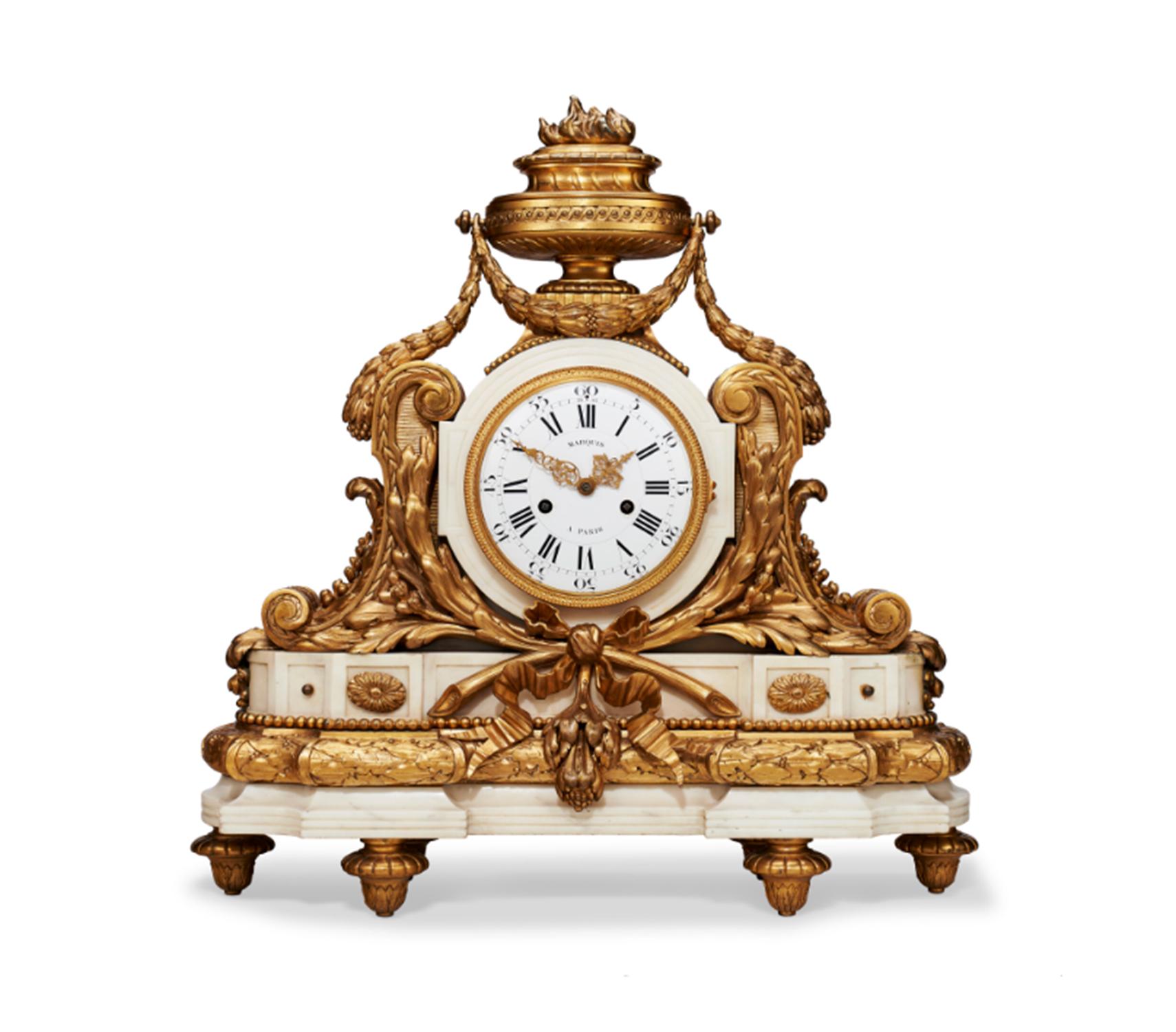 A Large Napoleon III Ormolu and White Marble Double Sided Three Piece ...