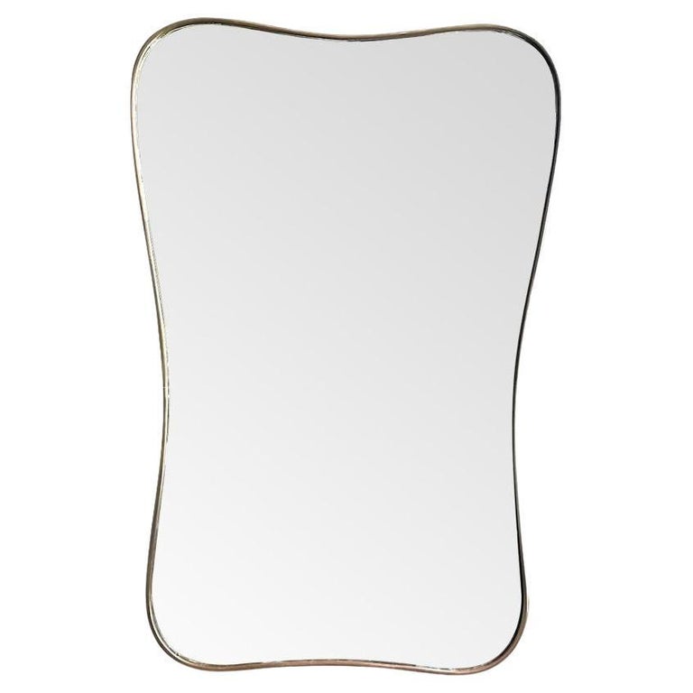 Large Orignal 1950s Italian Curved Brass Framed Mirror with Original ...