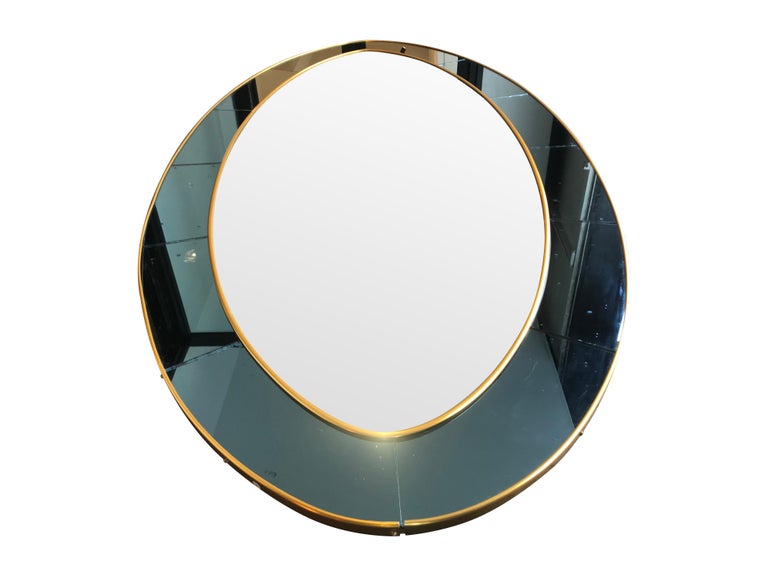 Large Oval Mirror in the Manner of Cristal Arte with Blue Mirror ...