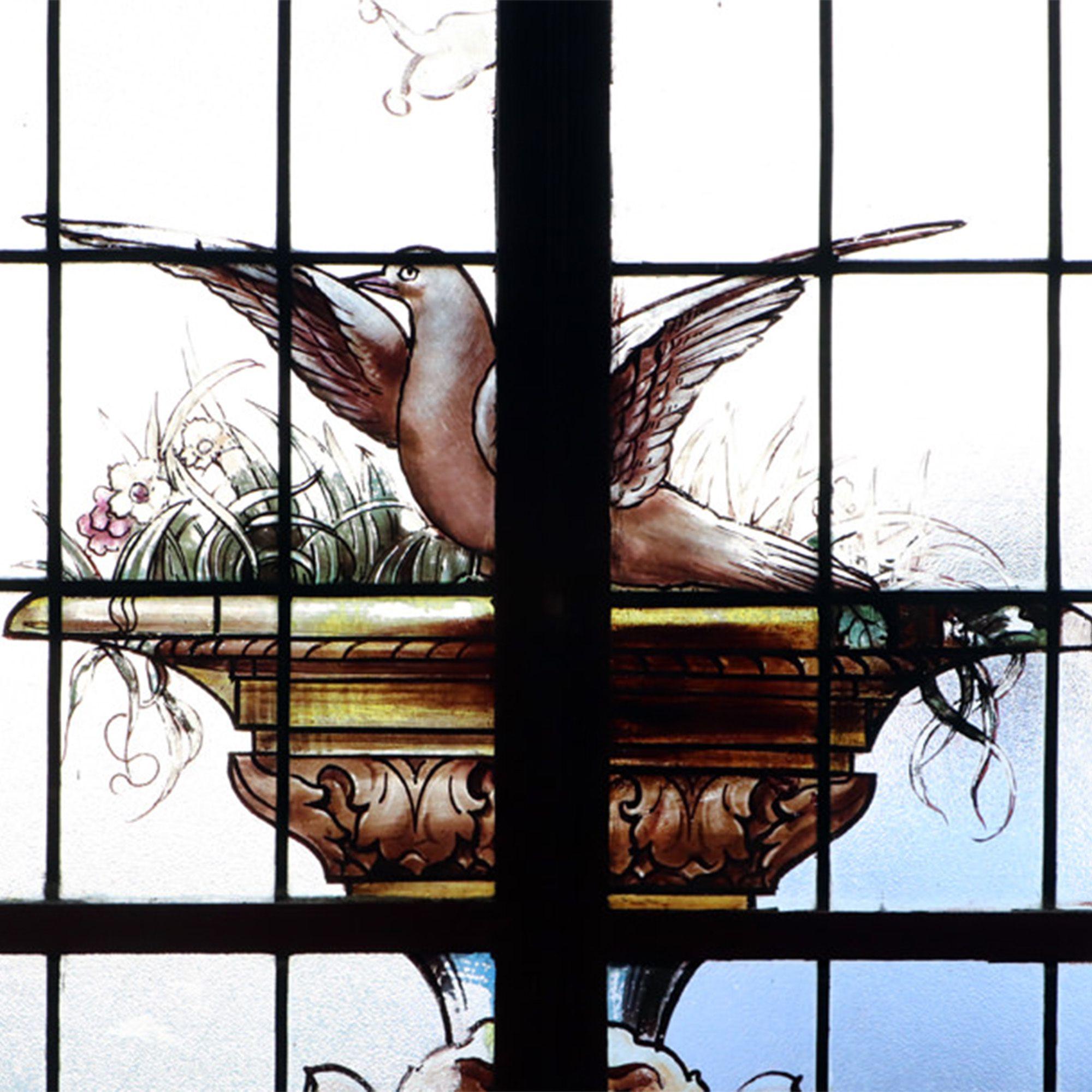 Large Painted and Leaded Glass Window in Iron Frame, circa 1900 For ...