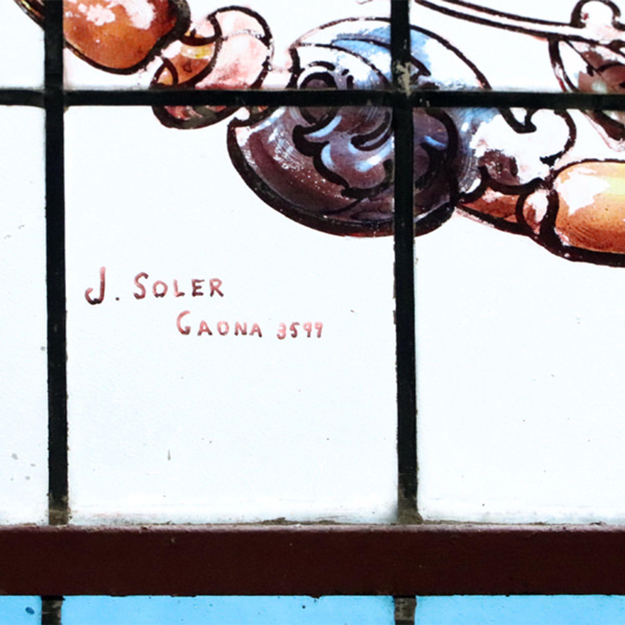 Large Painted and Leaded Glass Window in Iron Frame, circa 1900 For ...