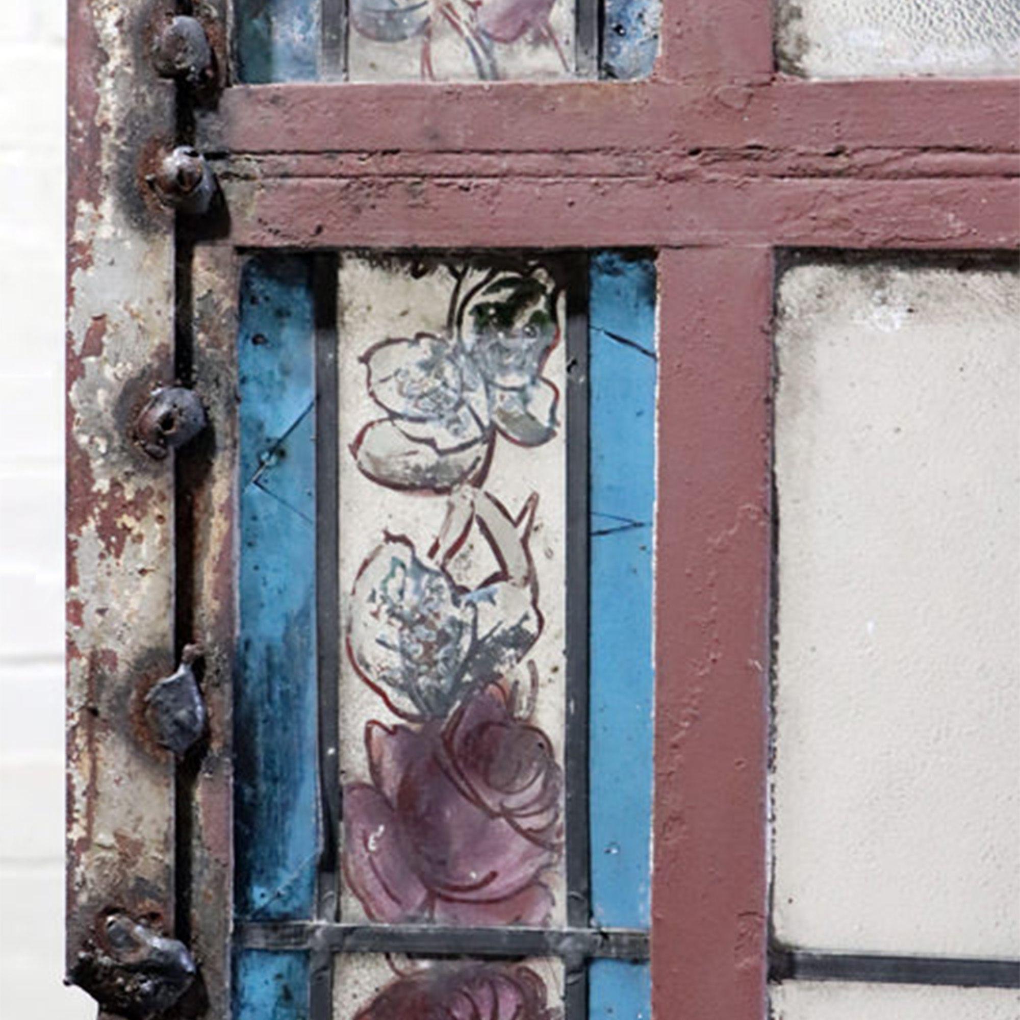 Large Painted and Leaded Glass Window in Iron Frame, circa 1900 For ...