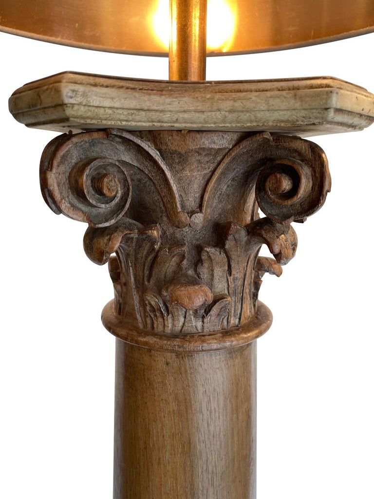 Large Pair of 19th Century Oak Corinthian Column Lamps with Carved ...