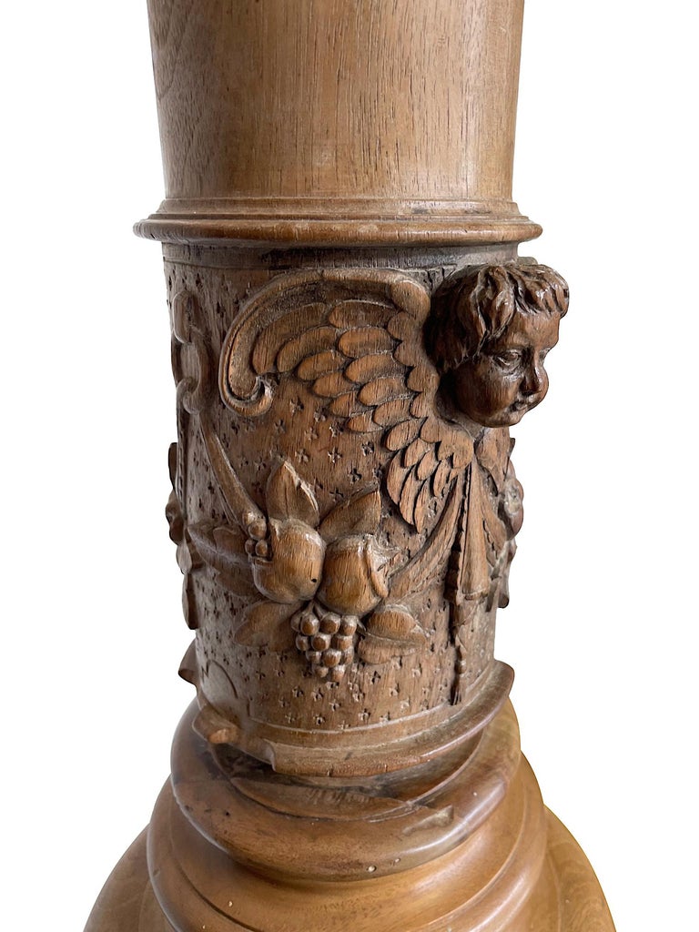 Large Pair of 19th Century Oak Corinthian Column Lamps with Carved ...