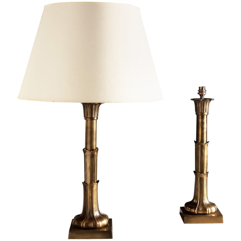 A Large Pair of 19th Century William IV Style Brass Column Table Lamps ...