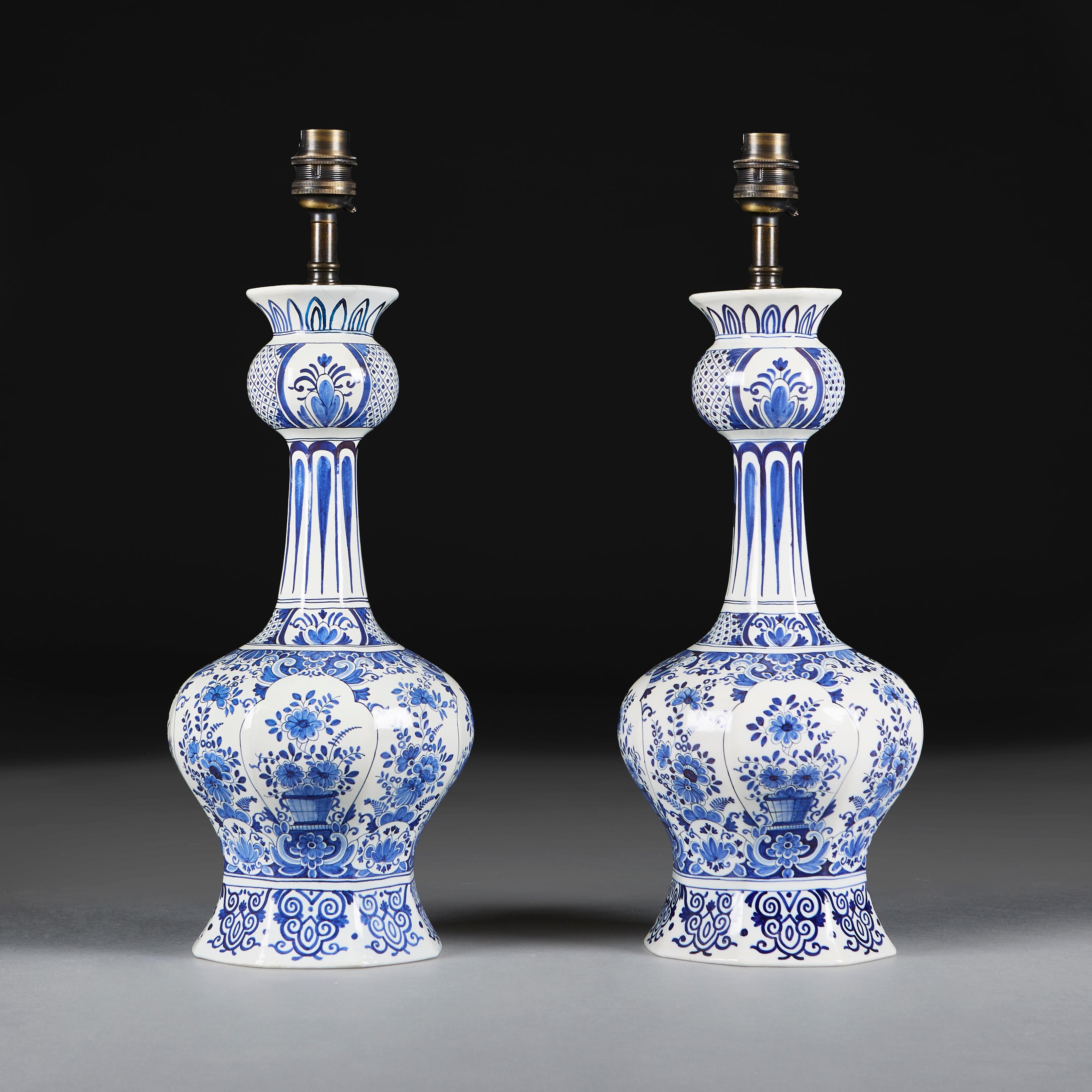A Large Pair of Blue and White Delft Table Lamps For Sale at 1stDibs