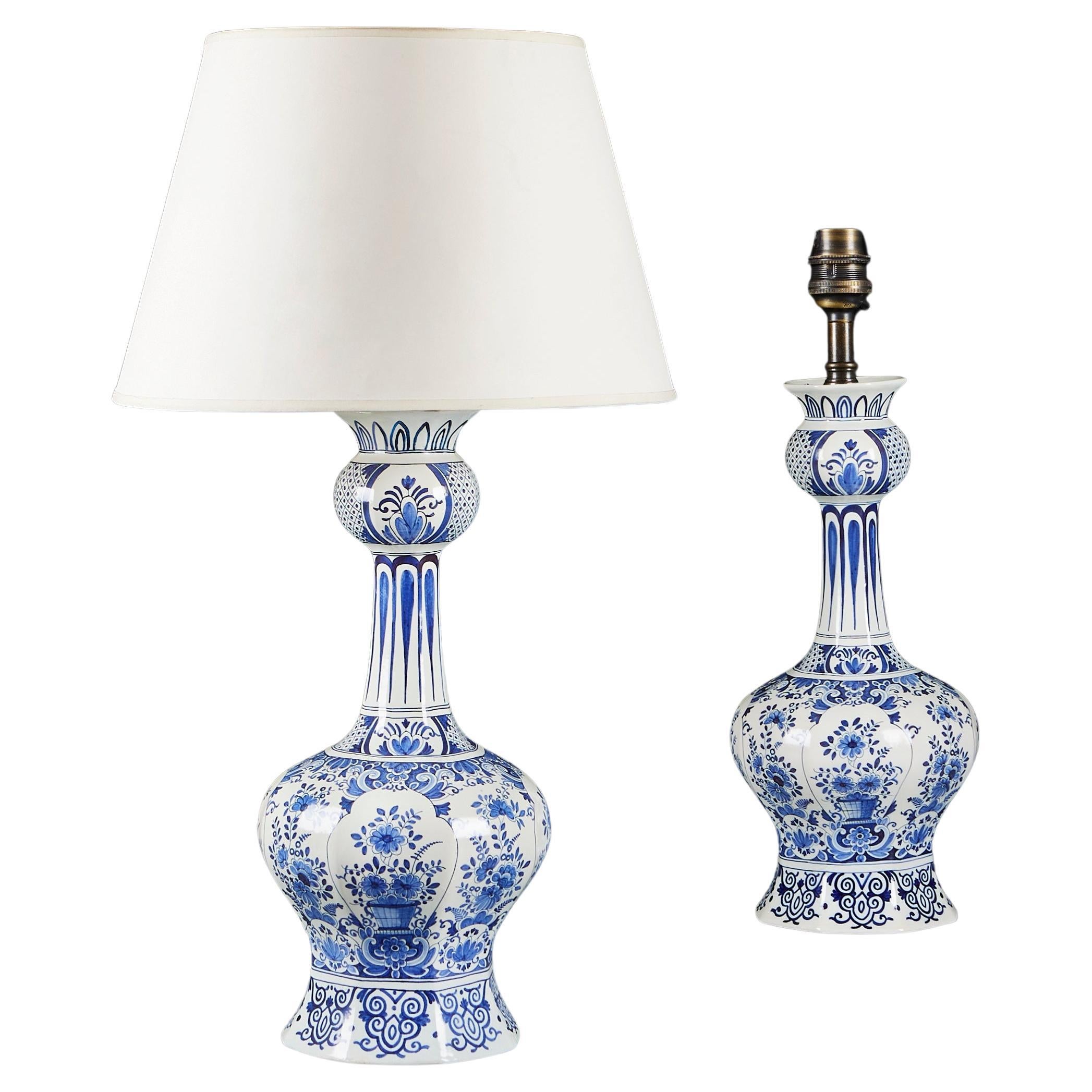 A Large Pair of Blue and White Delft Table Lamps For Sale at 1stDibs