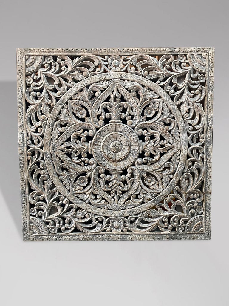 Large Pair of Carved Painted Wooden Indian Panels For Sale at 1stDibs