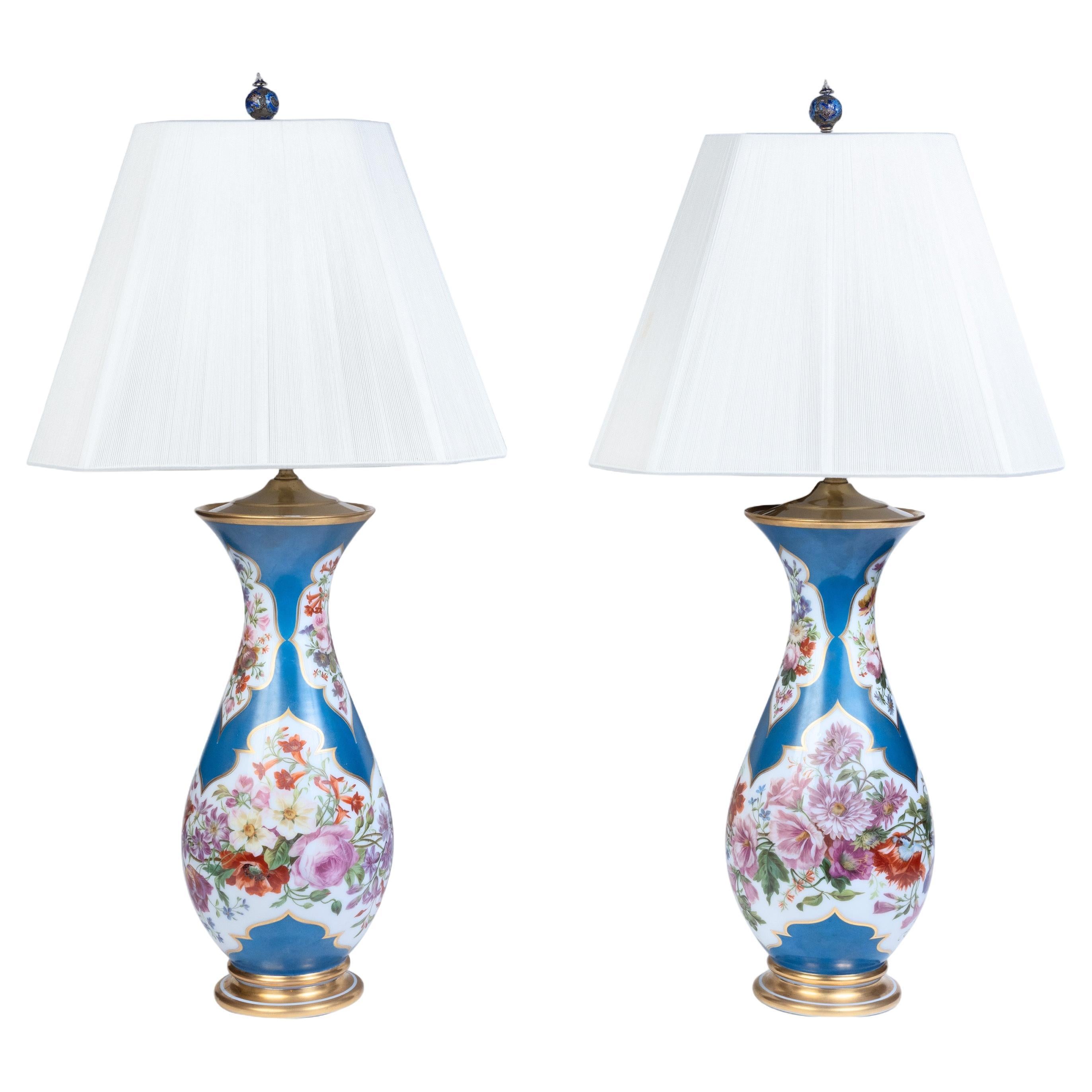 A Large Pair of French Baccarat Opaline Glass Vases / Lamps, 19th ...