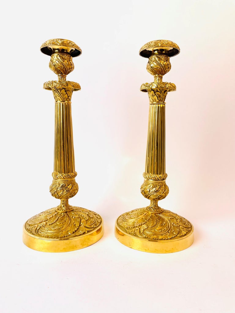 Large Pair of Gilt Bronze Candlesticks in French Empire, circa 1820 For ...