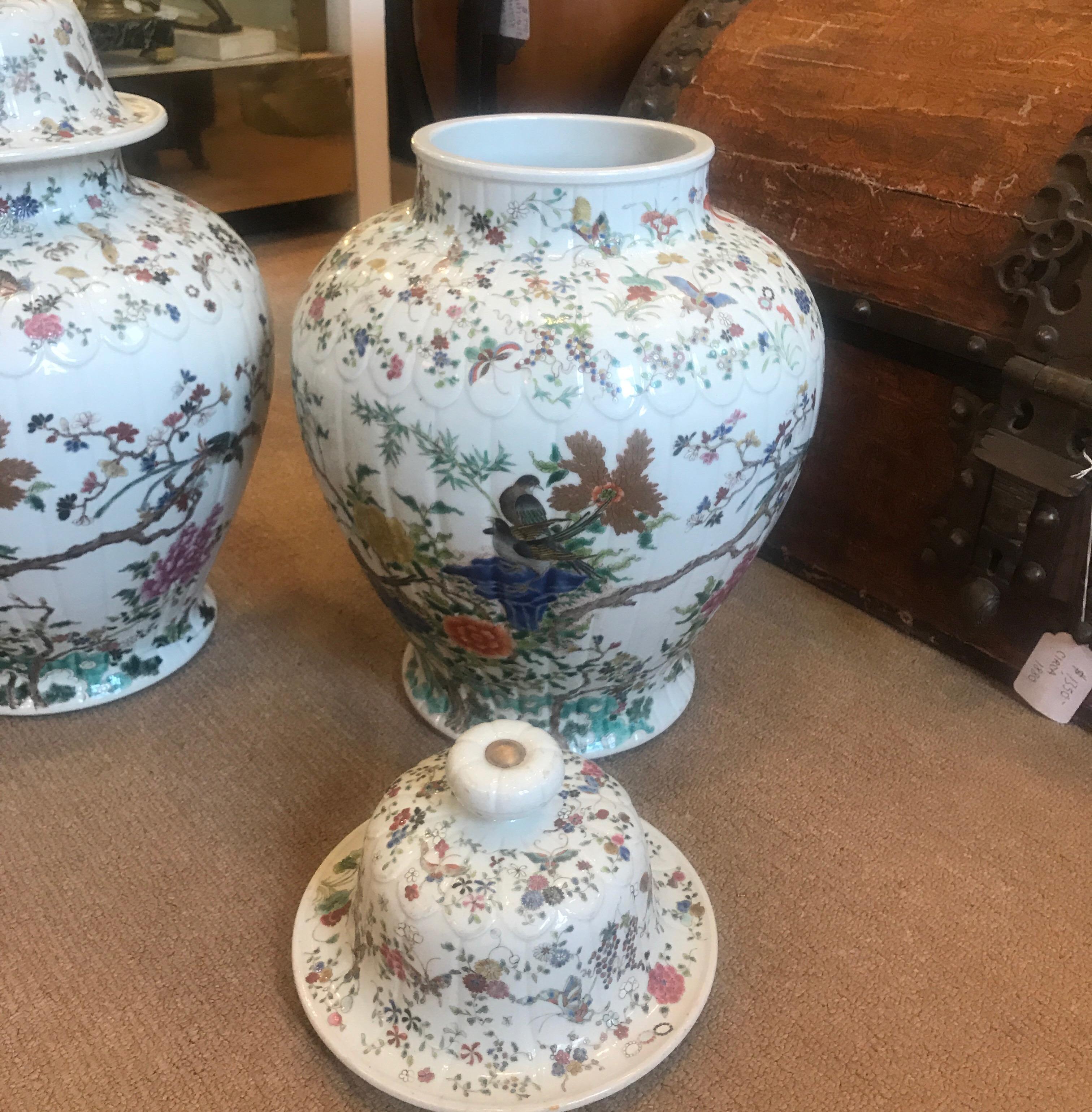 Large Pair of Hand Enameled Chinese Ginger Jars at 1stDibs
