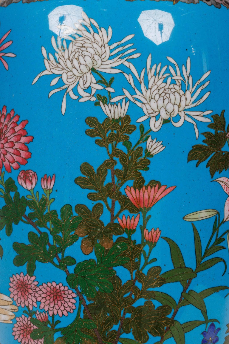 Large Pair of Meiji Period Japanese Cloisonne Enamel Vases Attributed ...