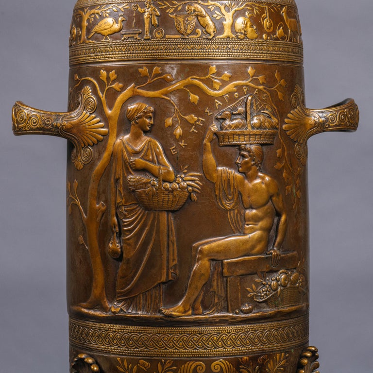 Large Pair of Neo-Grec Gilt and Patinated Bronze Amphora Vases For Sale ...