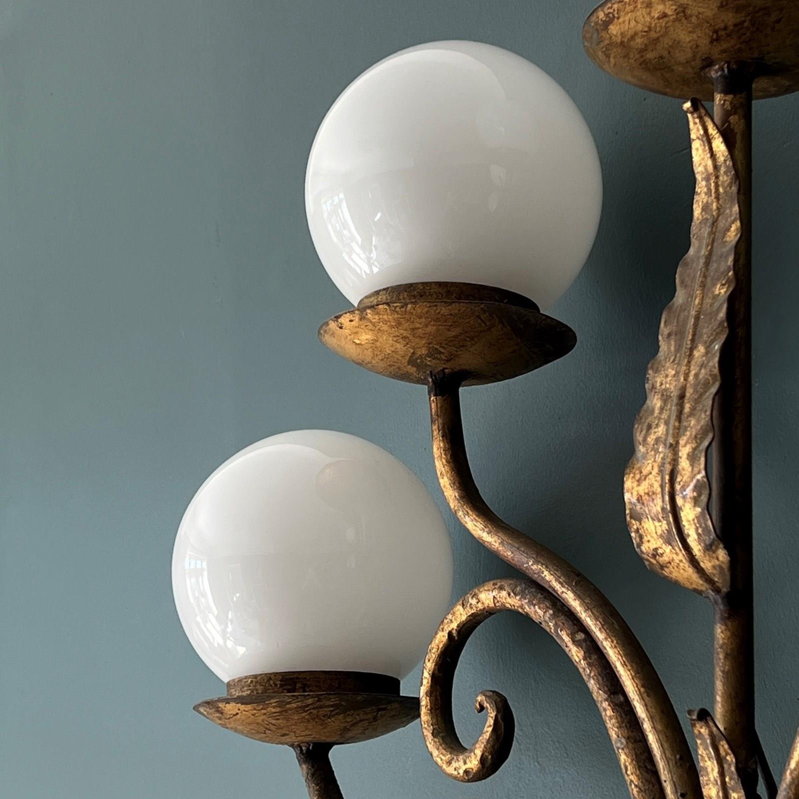 A Large Patinated Spanish Gilt Metal Five Branch Wall Light Sconce For ...