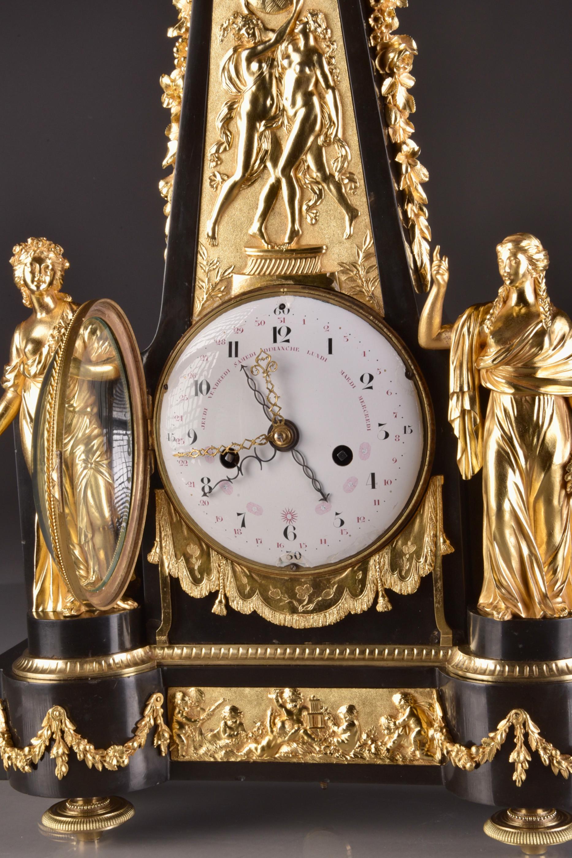 Large Rare Museum Quality Obelisk Mantel Clock with Calendar, Late 18th ...