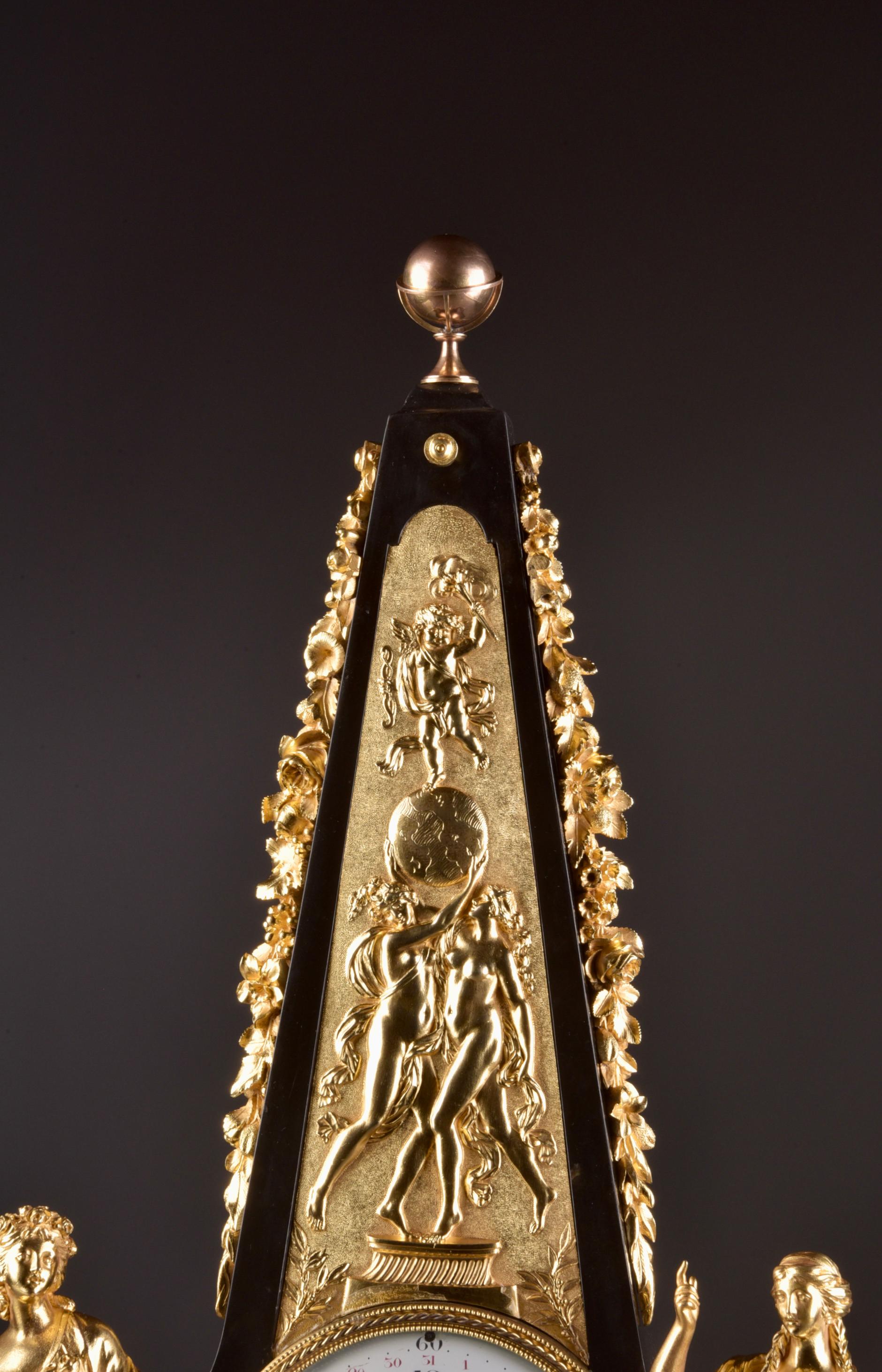 Large Rare Museum Quality Obelisk Mantel Clock with Calendar, Late 18th ...