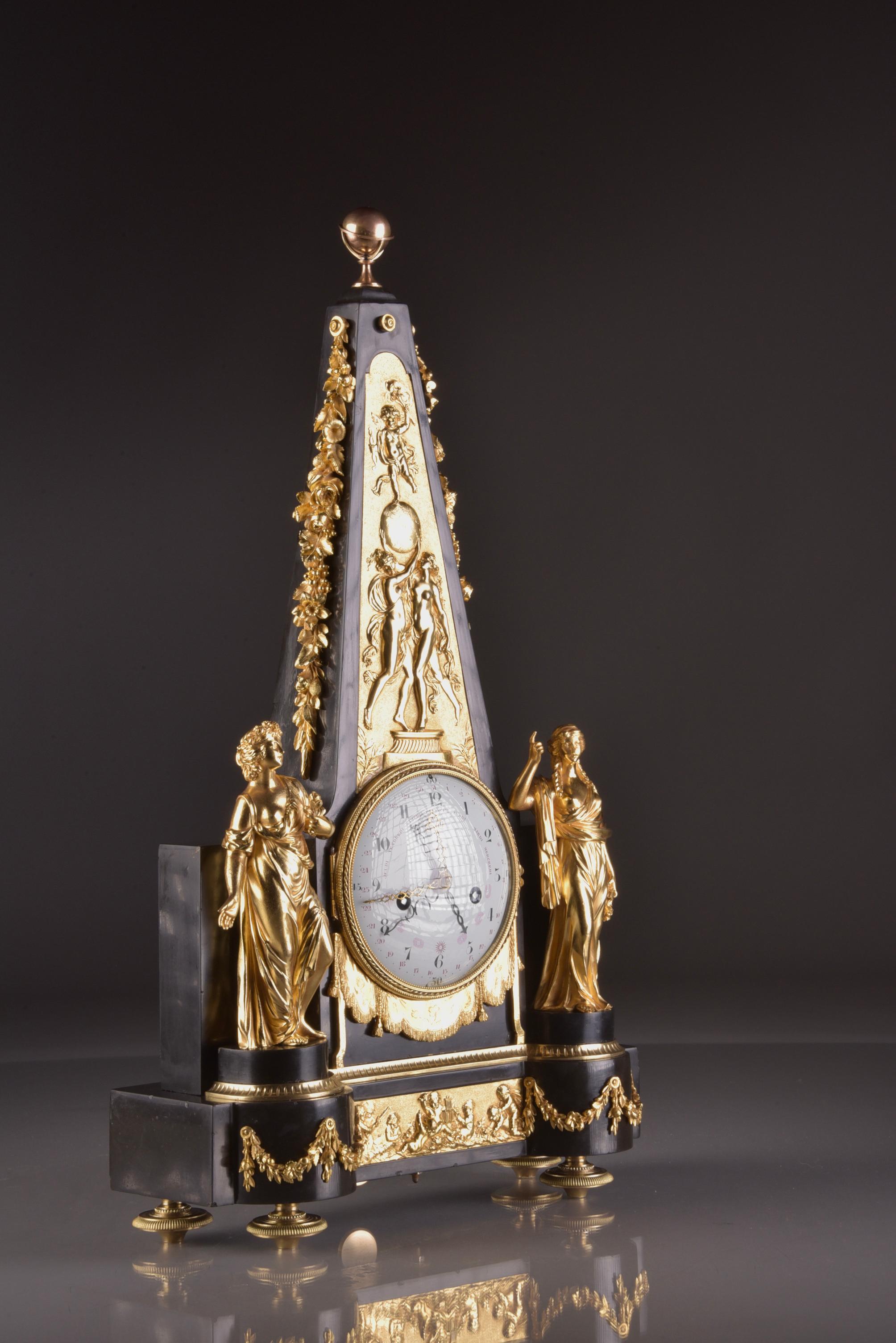 Large Rare Museum Quality Obelisk Mantel Clock with Calendar, Late 18th ...